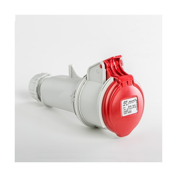 03206 - Base aérea IP44 3 polos + neutro + toma tierra 380V 32A 6h de color rojo