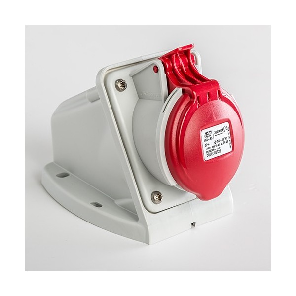 03323 - Base mural recta IP44 3 polos + neutro + toma tierra 380V 16A 6h